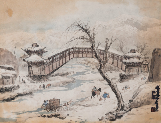 Bonhams : Guan Shanyue (1912-2000) Seated Figures and Snow Landscape (2)