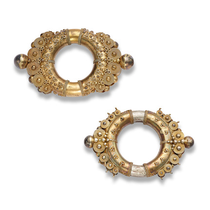 Bonhams : TWO KARO-BATAK GILT SILVER ARMBANDS, GELANG SARUNG SUMATRA ...