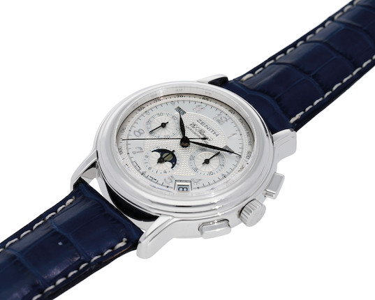 Bonhams : Zenith. A Platinum Triple Calendar Chronograph Wristwatch ...
