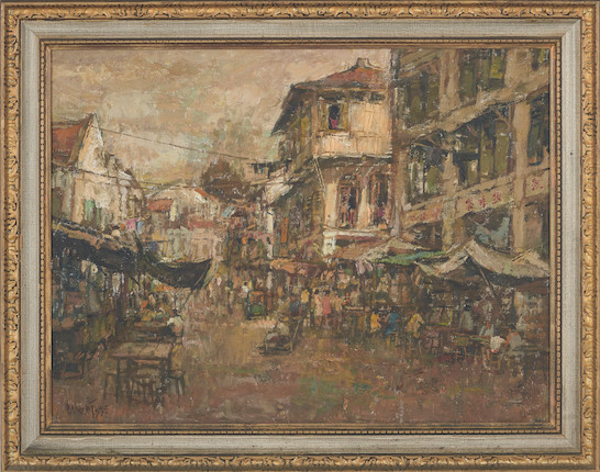 Bonhams : Tan Choh Tee (b. 1942) Evening at an Eating Stall