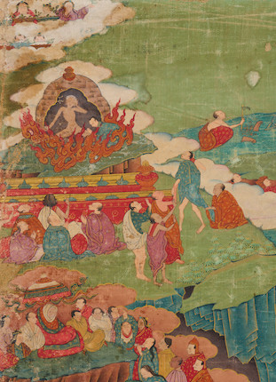 Bonhams : A THANGKA OF SCENES FROM THE LIFE OF MILAREPA EASTERN TIBET ...