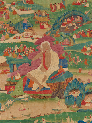 Bonhams : A THANGKA OF SCENES FROM THE LIFE OF MILAREPA EASTERN TIBET ...