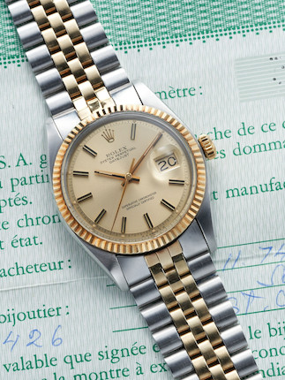 Bonhams : ROLEX OYSTER PERPETUAL DATEJUST, REF.1601, A STAINLESS STEEL AND YELLOW GOLD BRACELET ...
