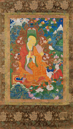 Bonhams : A THANGKA OF ARHAT ANGAJA TIBET, 18TH CENTURY