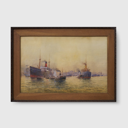 Bonhams : Fred Elliott (Australian, 1860-1927) (Steamer and tugs in the ...