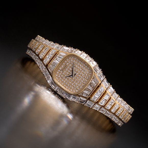 Bonhams : Piaget. A fine, rare and unusually 18K gold full paved ...