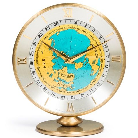 Bonhams : Imhof. A gilt metal keyless wind world time desk clock ...