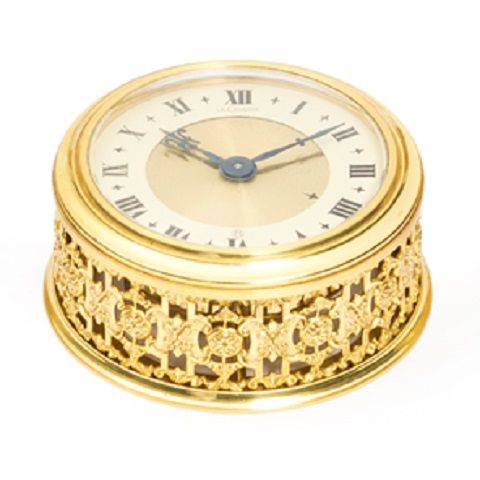 Bonhams : LeCoultre. A gilt metal keyless wind 8 day alarm clock Ref:77 ...