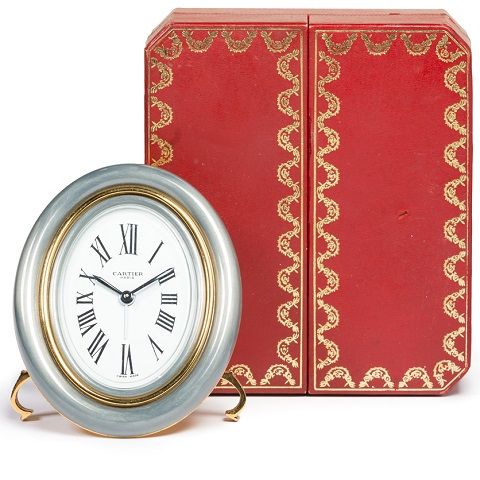 Bonhams : Cartier. A gilt metal keyless wind alarm clock with box ...