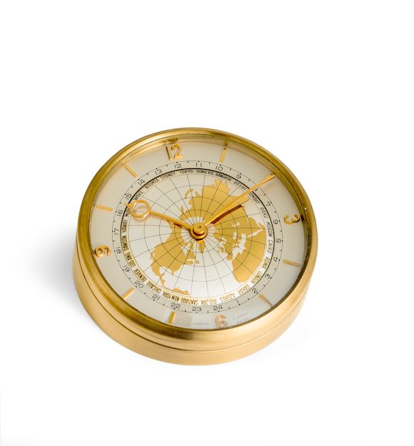 Bonhams : A fine brass world time alarm clock with 8 day power reserve ...