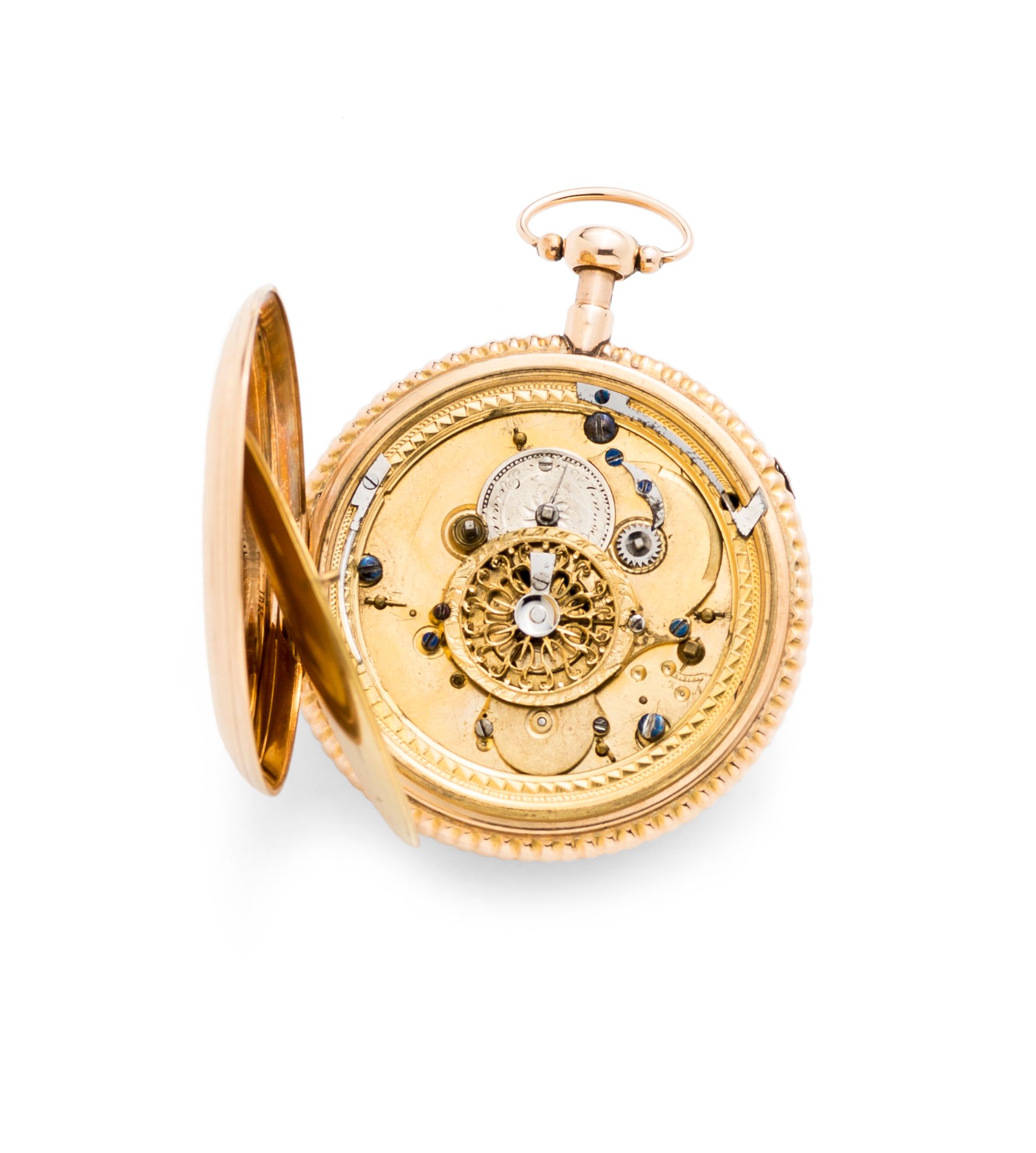 Bonhams : Swiss. An 18K gold quarter repeating automaton open face ...