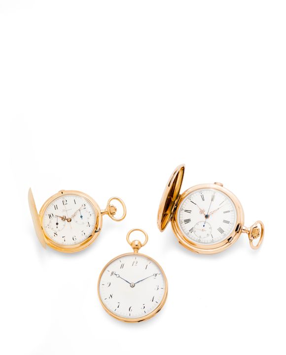 Bonhams : Swiss. A 14K gold key wind quarter repeating open face pocket ...