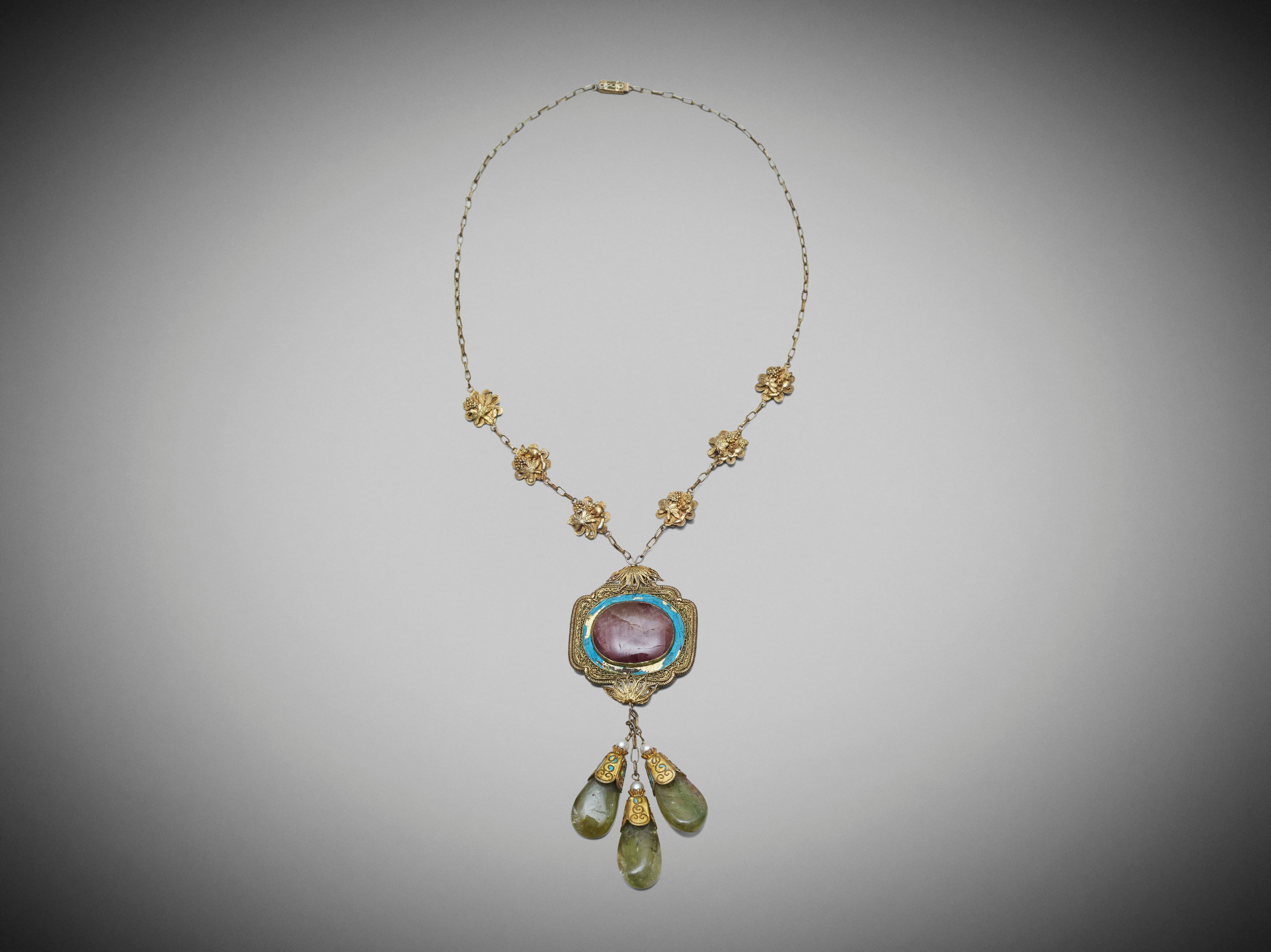 Bonhams : A Chinese filigree and tourmaline necklace with kingfisher ...