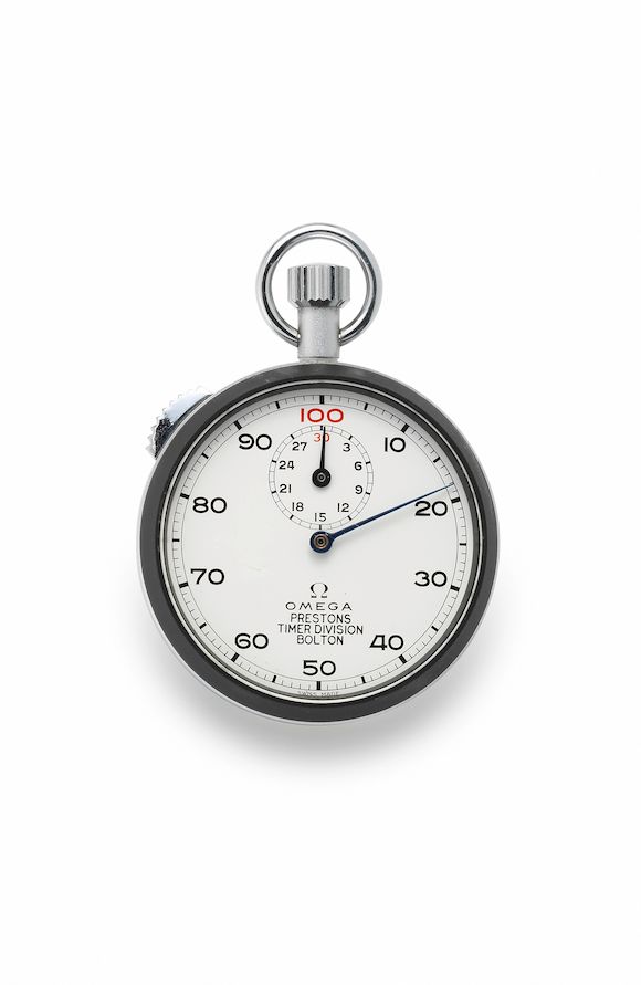 Bonhams : Omega. A stainless steel manual wind decimal stopwatch(AF ...