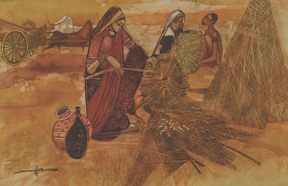 Bonhams : Seah Kim Joo (Singaporean, b.1939) Ladies in a Paddy Field