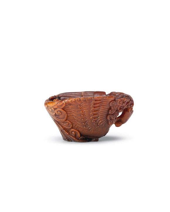 Bonhams : A rare small rhinoceros horn 'phoenix' libation cup 17th ...