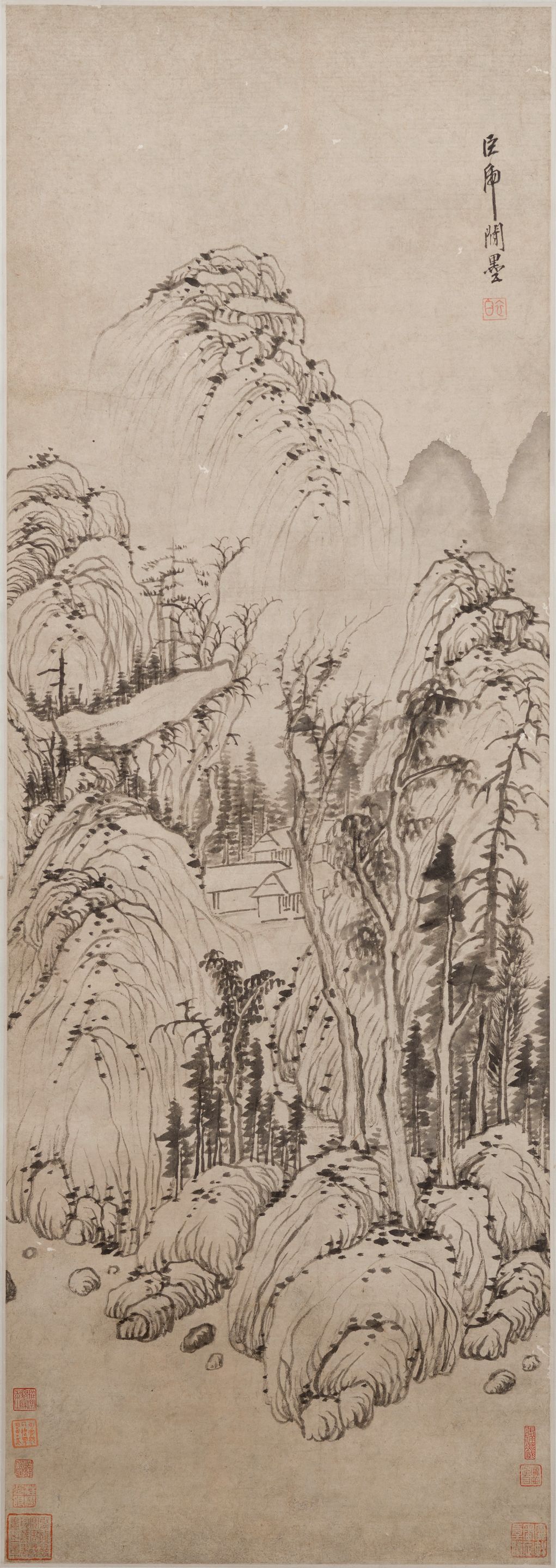 Bonhams : Zou Zhiling (active 1606-1651) Dwelling in the Tranquil Mountains