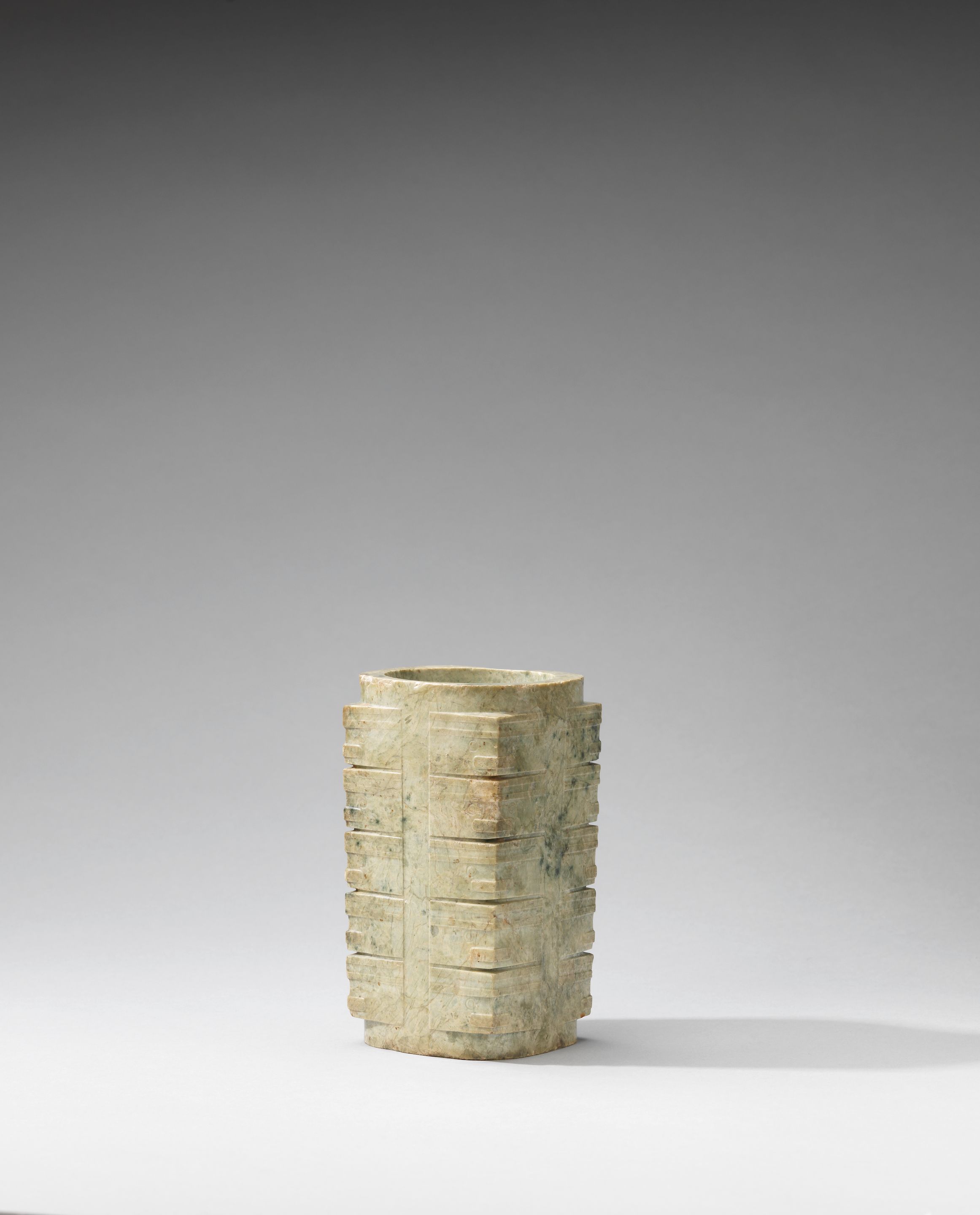 Bonhams : A rare grey and green jade ritual vessel, cong Neolithic ...