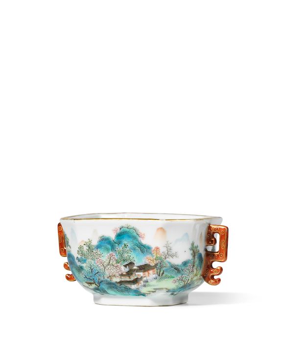 Bonhams : A rare famille rose 'Tang Ying' 'landscape' cup Qianlong (2)