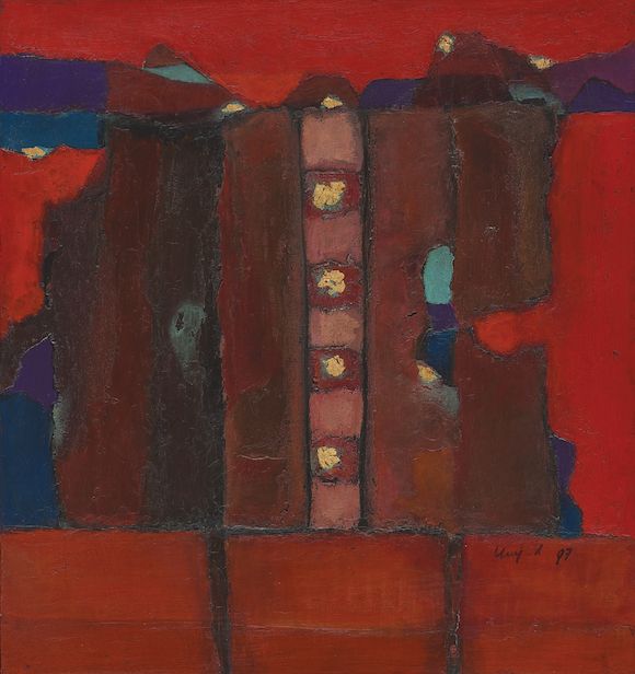 Bonhams : Umi Dachlan (Indonesian, 1942-2009) Abstraksi Bidang Merah ...