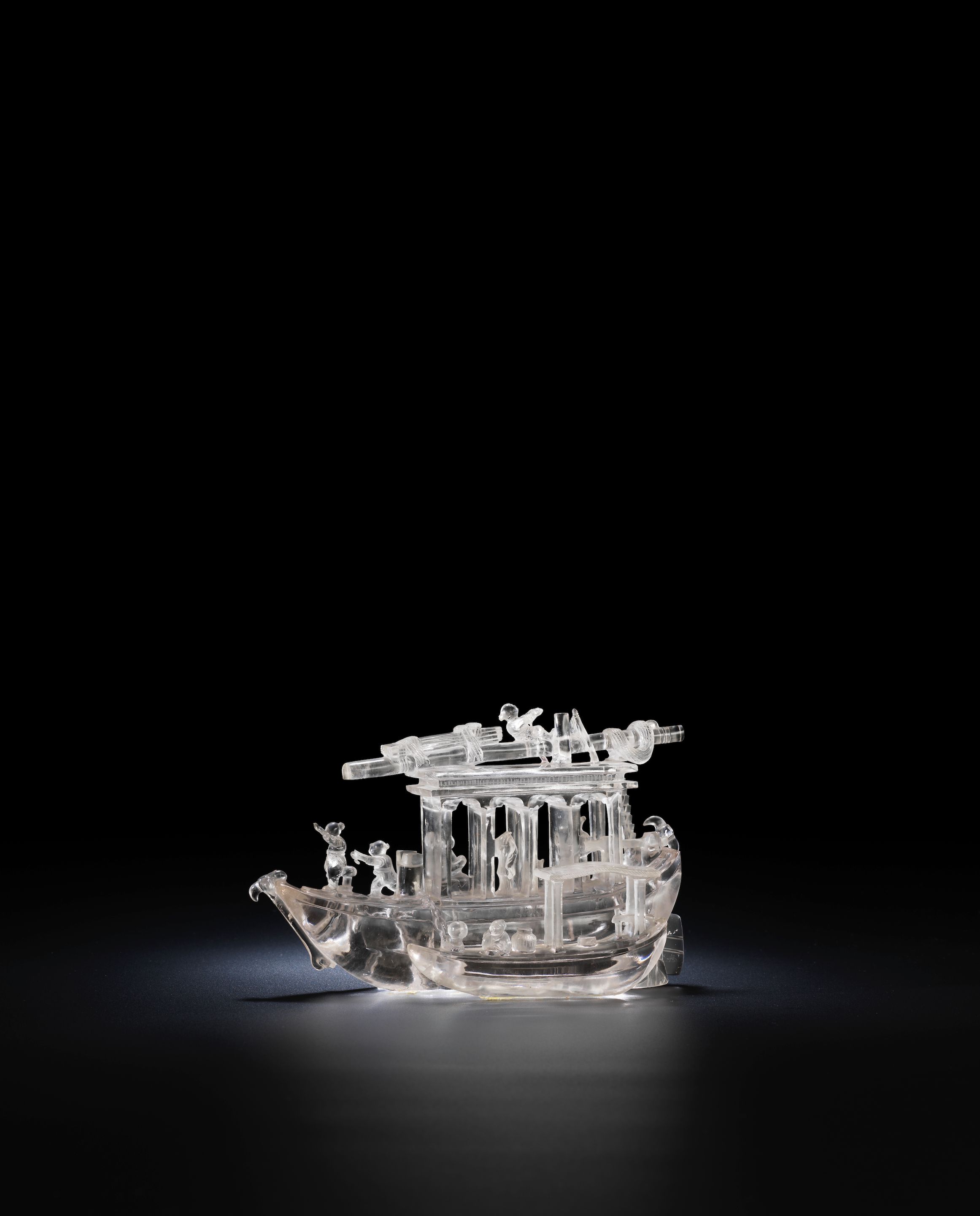 Bonhams : A very rare rock crystal carving of two sampans 18th/19th century