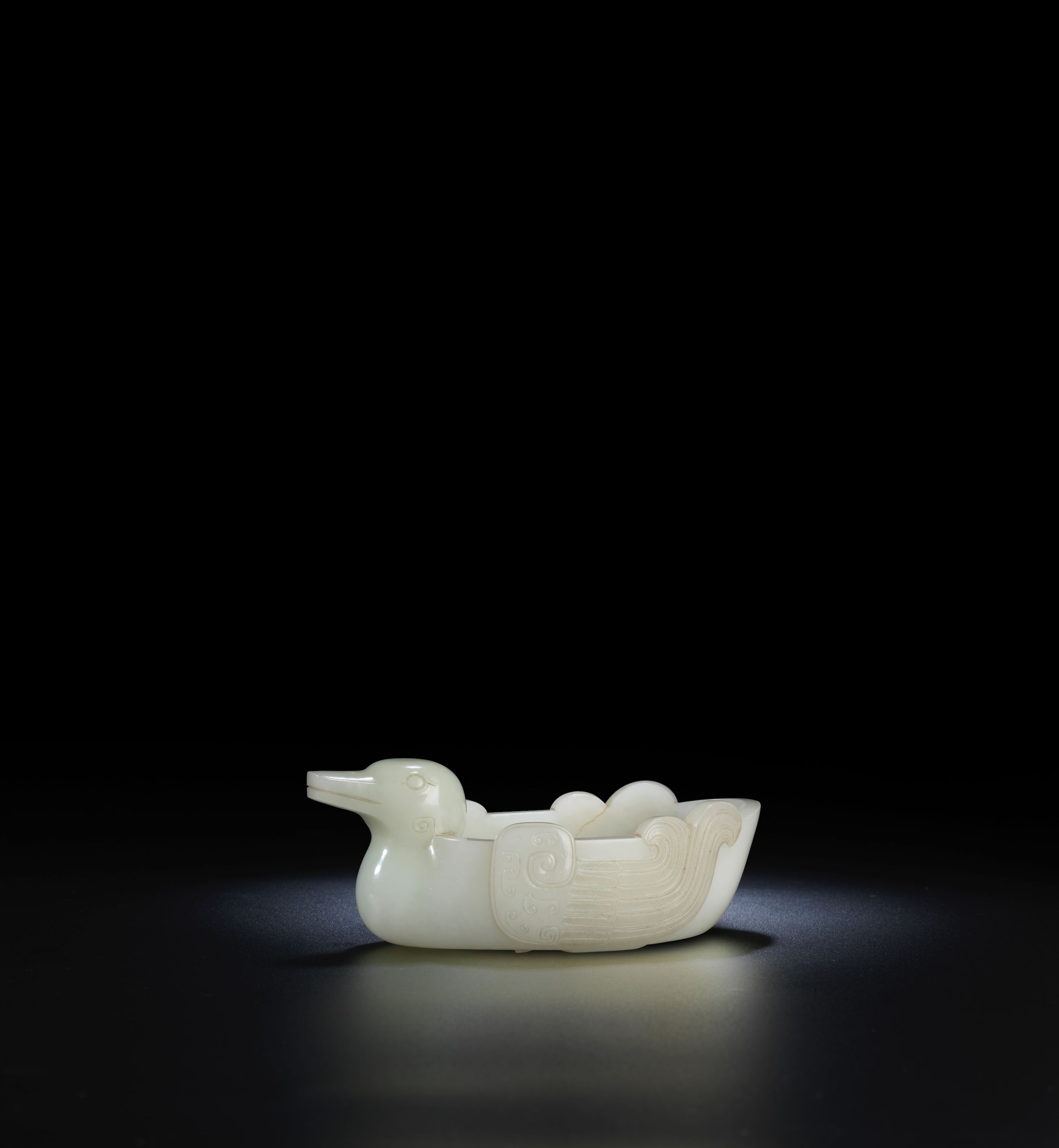 Bonhams : A rare white jade duck-shaped washer 18th century (2)