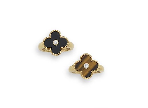 Bonhams : A Pair of 'Alhambra' Gem-set and Diamond Rings, by Van Cleef ...