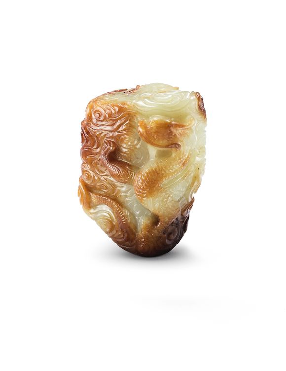 Bonhams : A rare yellow and russet jade incense burner 'dragon' finial ...