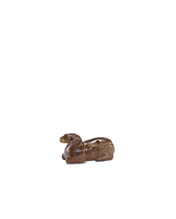 Bonhams : A rare small yellow and russet jade carving of a ram Eastern ...