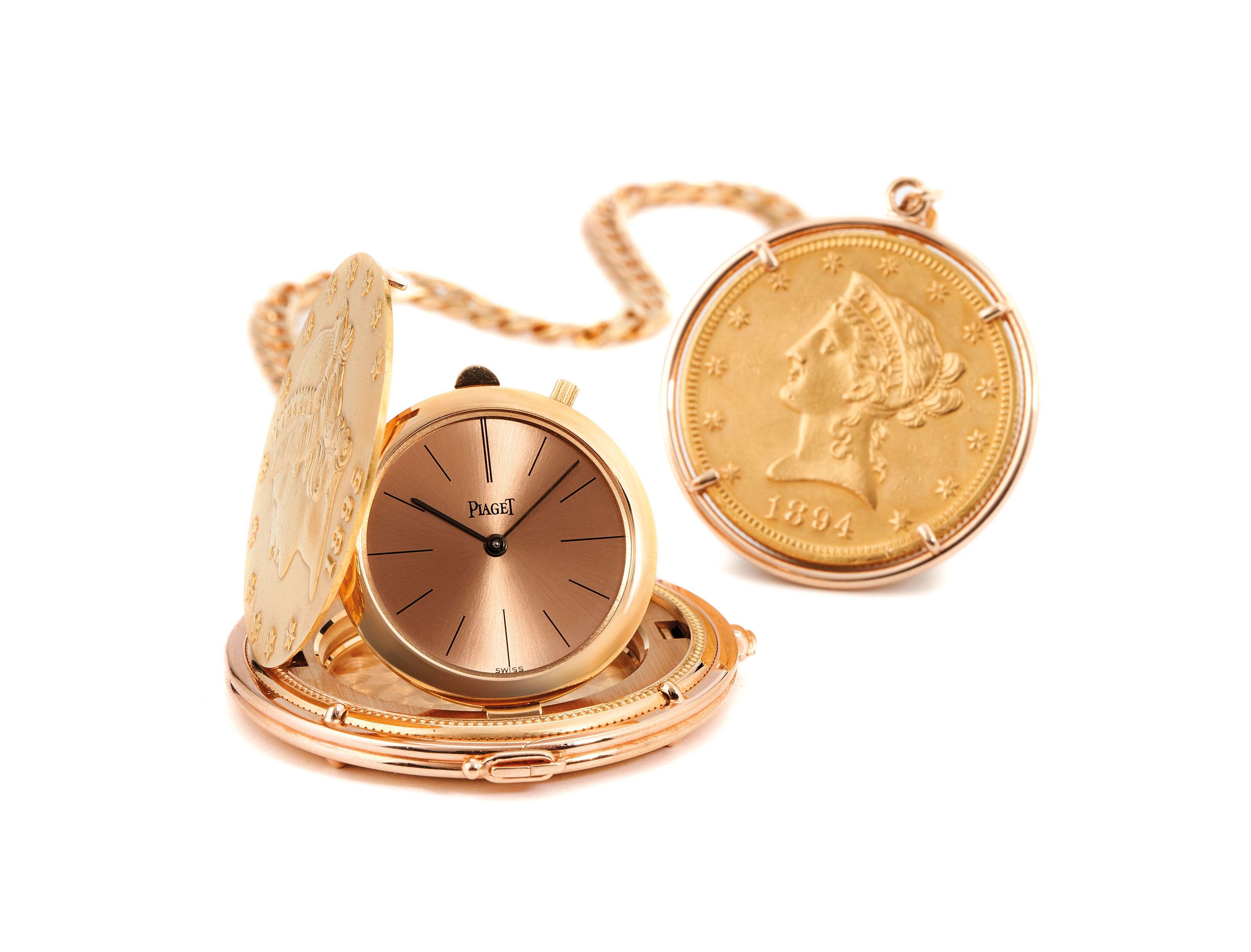 Bonhams : Piaget, A 18K Gold Coin Pocket Watch with P-008-18K Pink Gold ...