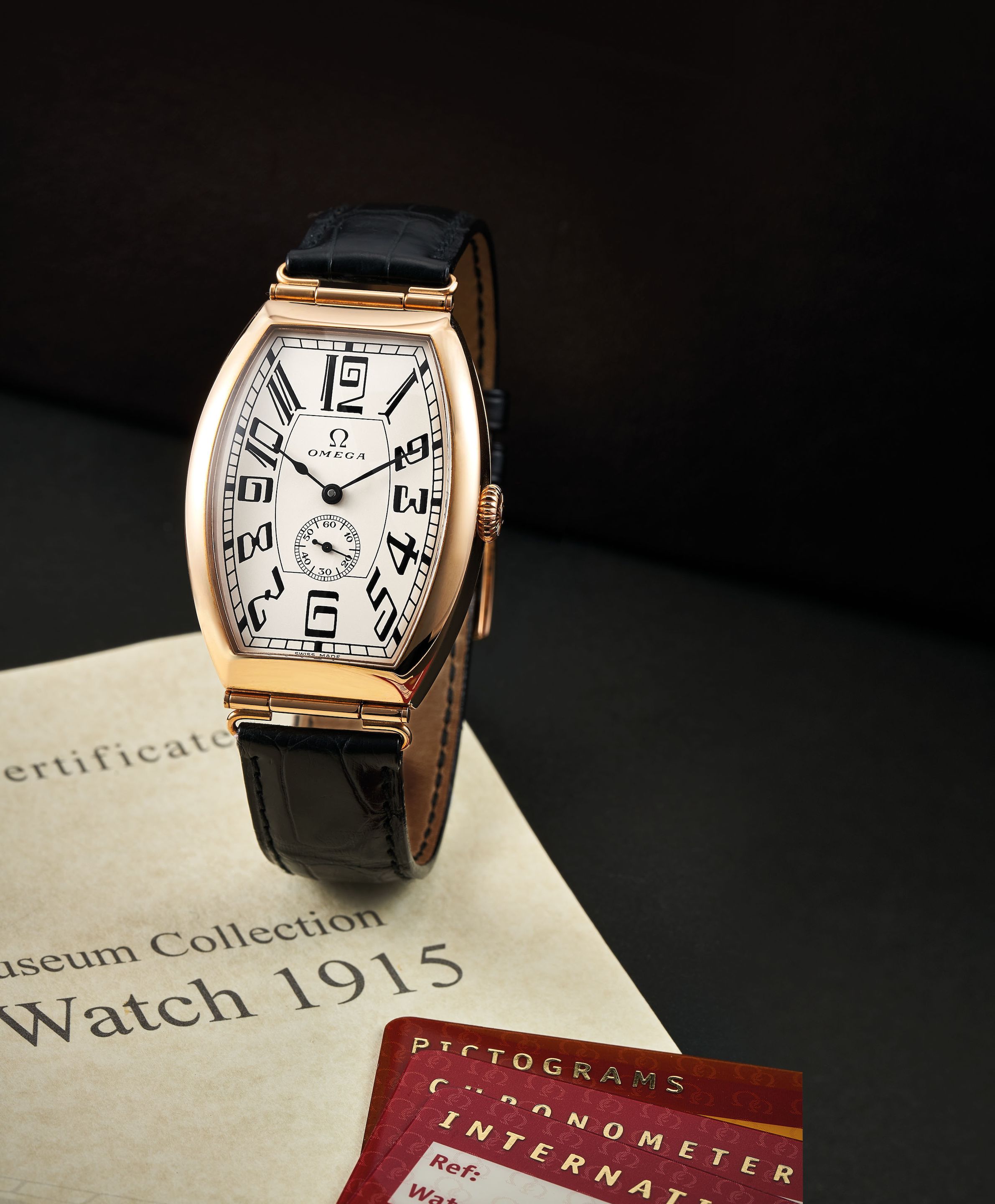 Bonhams : Omega. A Limited Edition Yellow Gold Tonneau Form Wristwatch ...
