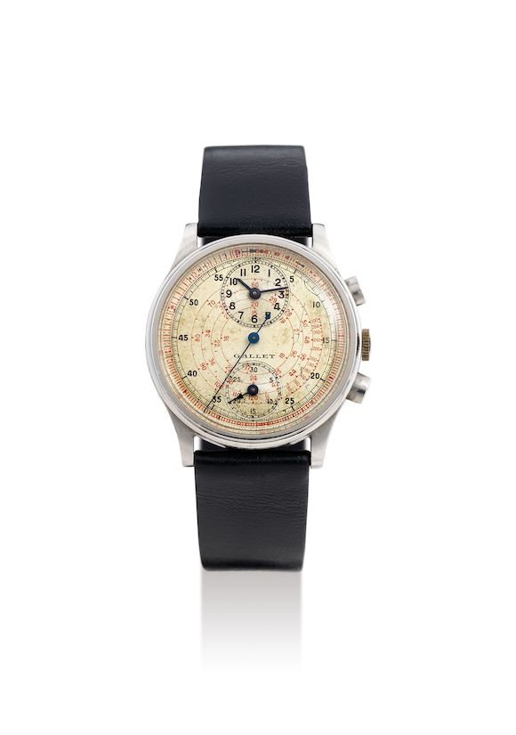 Bonhams : Gallet. A Stainless Steel Chronograph Wristwatch with ...