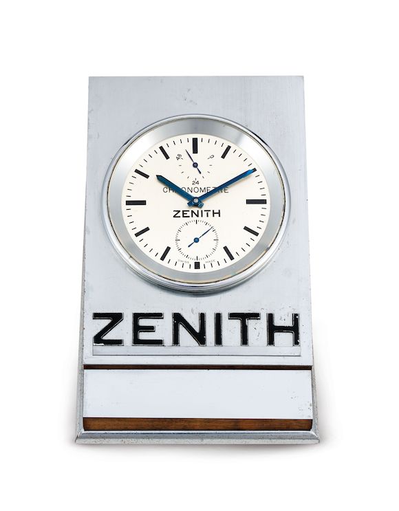 Bonhams : Zenith. A Interesting Stainless Steel and Wood Desk Timepiece ...