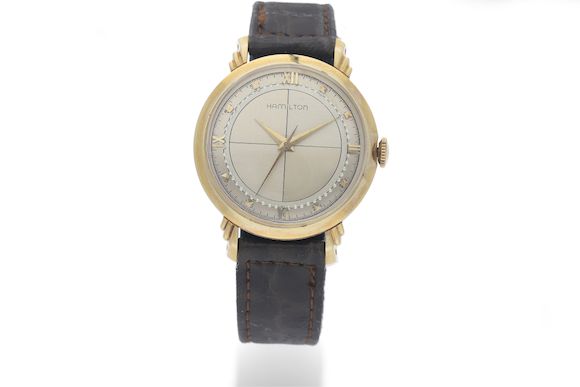 Bonhams : Hamilton. A 14K Yellow Gold Wristwatch with Two-Tone Sectored ...