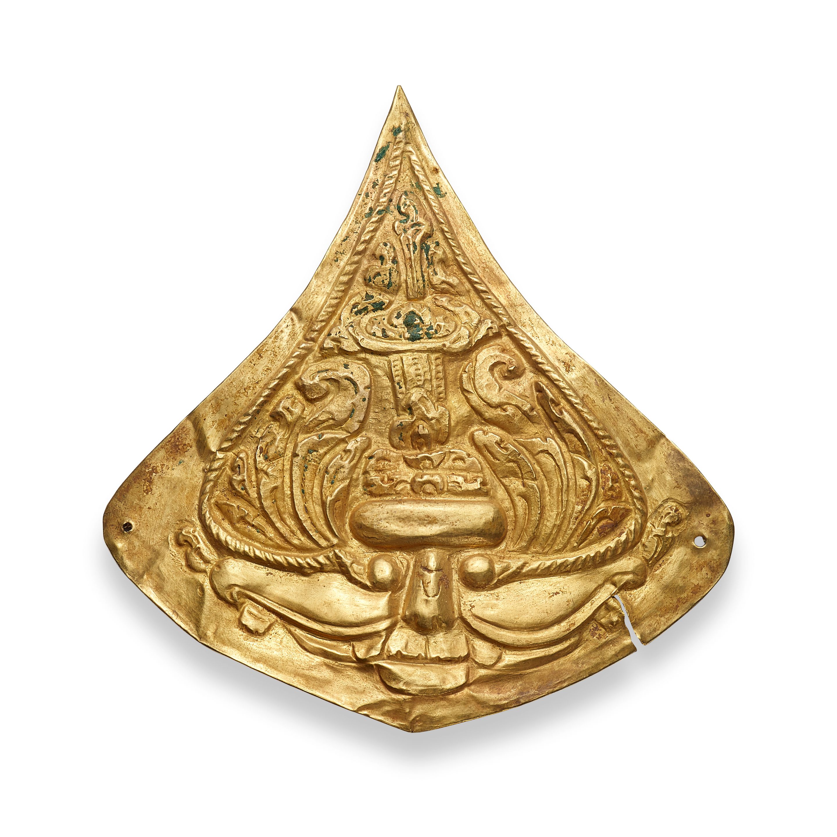 Bonhams : A REPOUSSÉ GOLD PLAQUE WITH KALA FACE JAVA, INDONESIA, 10TH ...