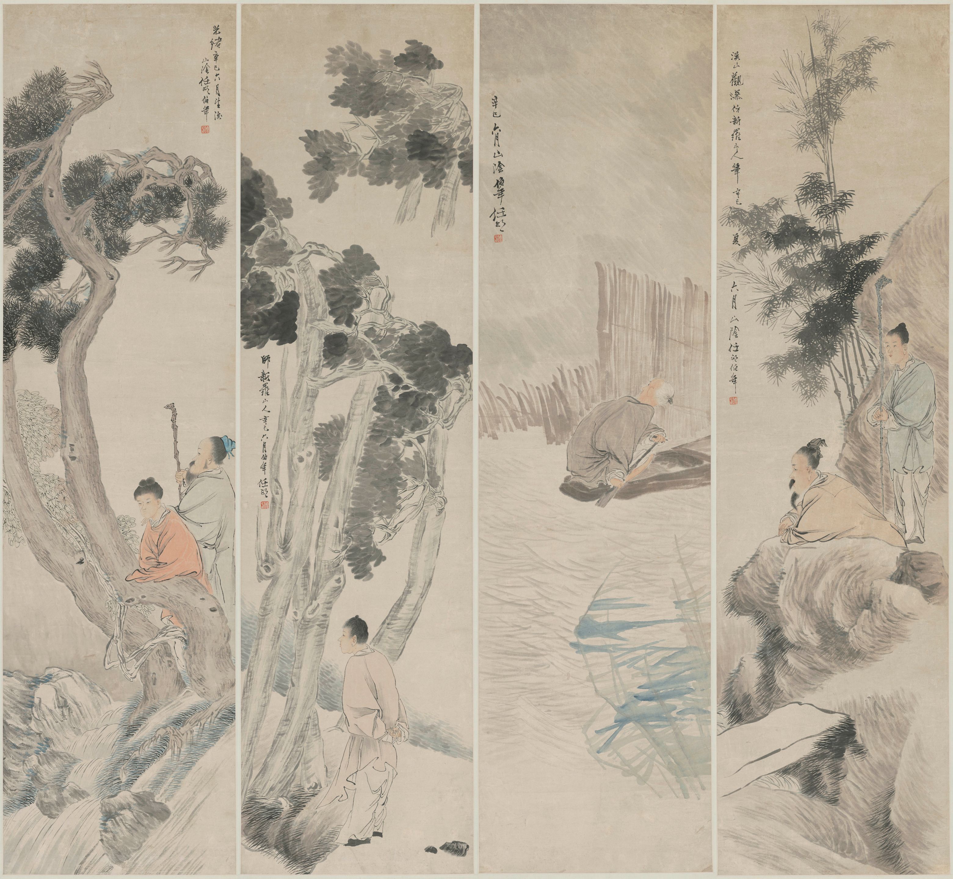 Bonhams : Ren Yi (1840-1895) Figures in Landscapes, 1881 (4)