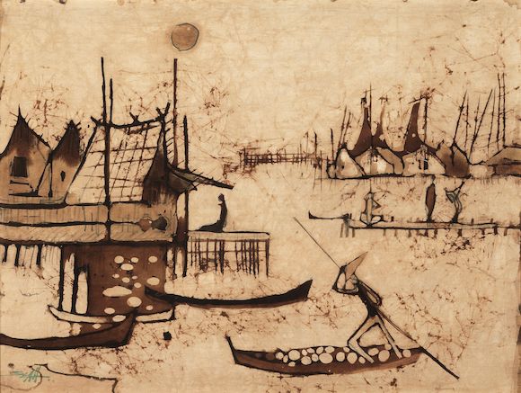 Bonhams : Seah Kim Joo (Singaporean, b. 1939), 佘金裕 Kelong Scene (in two ...