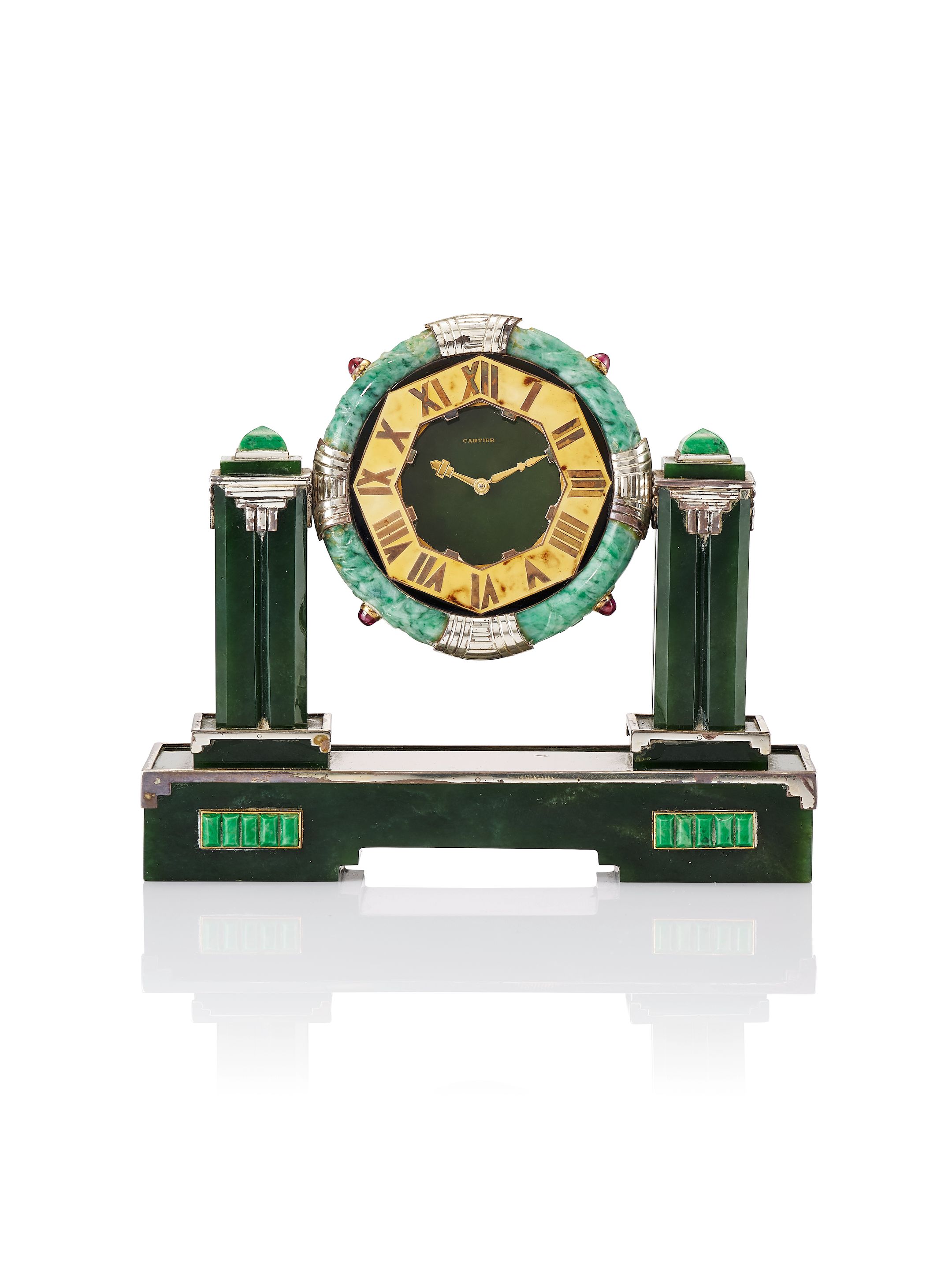 Bonhams : An Unusual Art Deco Jade, Gem-Set and Enamel Desk Clock, by ...