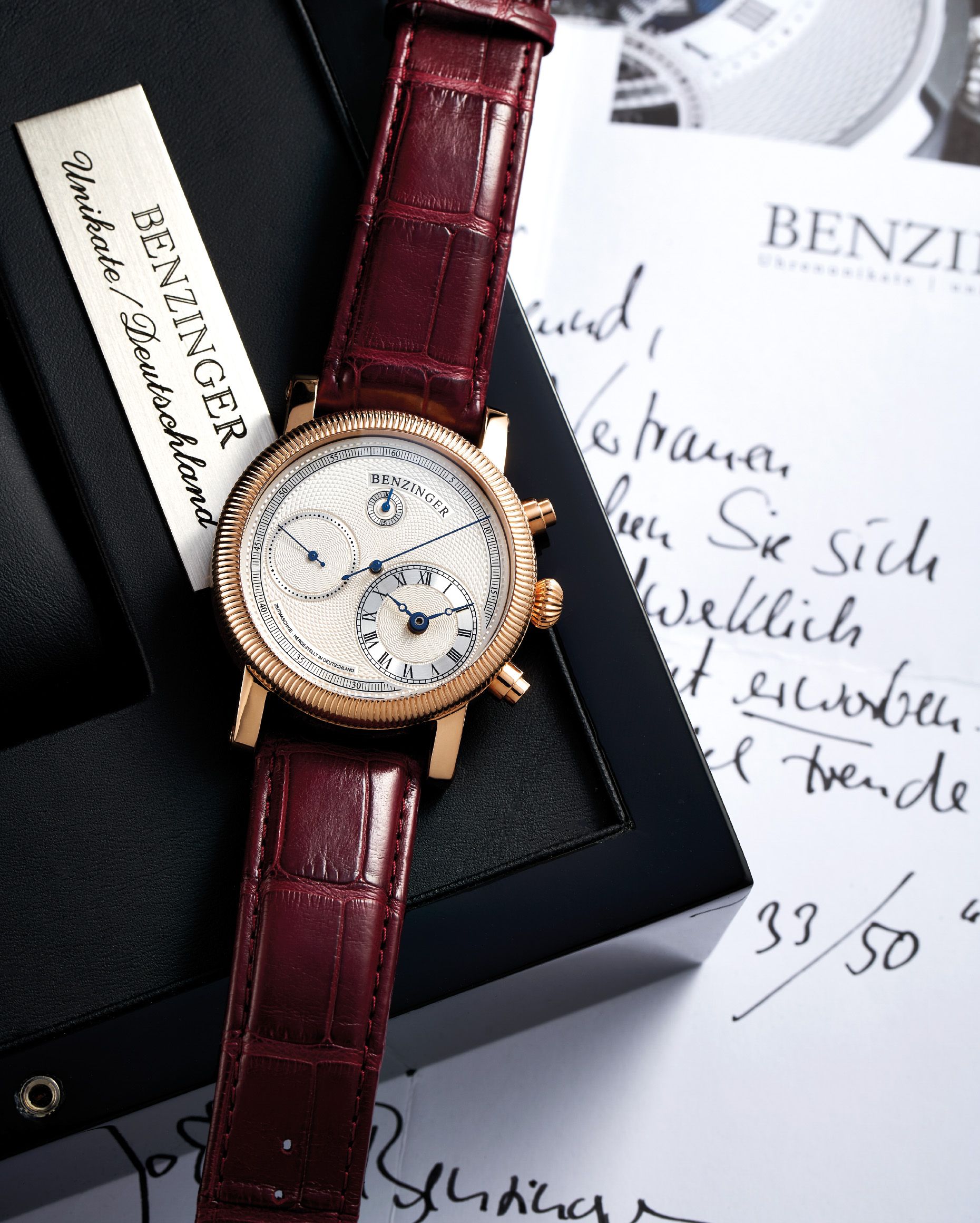 Bonhams : Benzinger. A Rose Gold Zeitmaschine Wristwatch, No. 33/50 ...