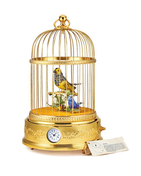 Bonhams : Reuge Music. A Charming Gilt Metal Double Singing Bird Cage ...