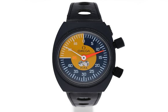 Bonhams : Omega. A Blacken Steel FIFA Automatic Wristwatch