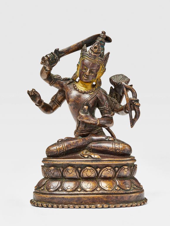 Bonhams : A BRASS FIGURE OF MANJUSHRI NAMASANGITI KURKIHAR ...