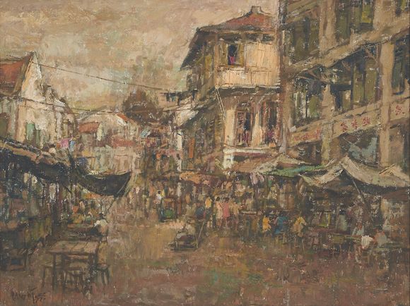Bonhams : Tan Choh Tee (b. 1942) Evening at an Eating Stall