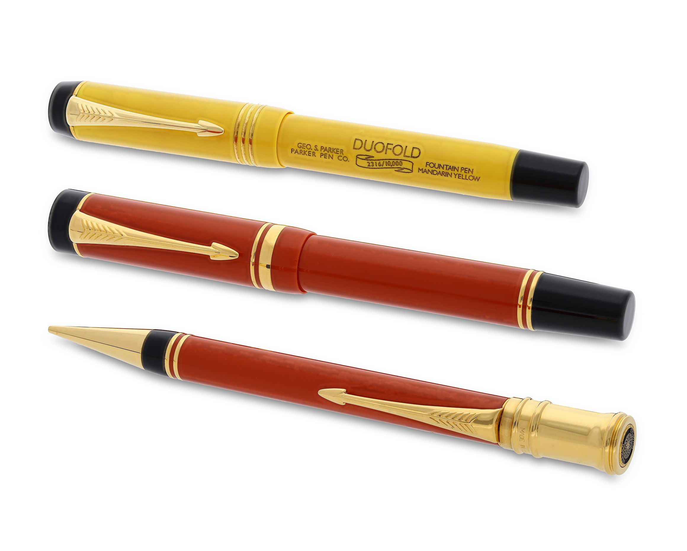 Bonhams : Parker. A Duofold Orange Fountain Pen and Pencil Set and a ...