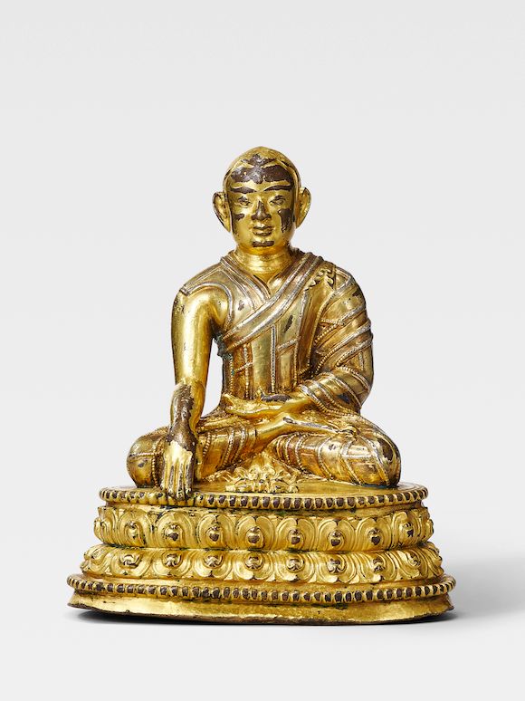Bonhams : A SILVER INLAID GILT COPPER ALLOY FIGURE OF THE FOUNDER OF ...