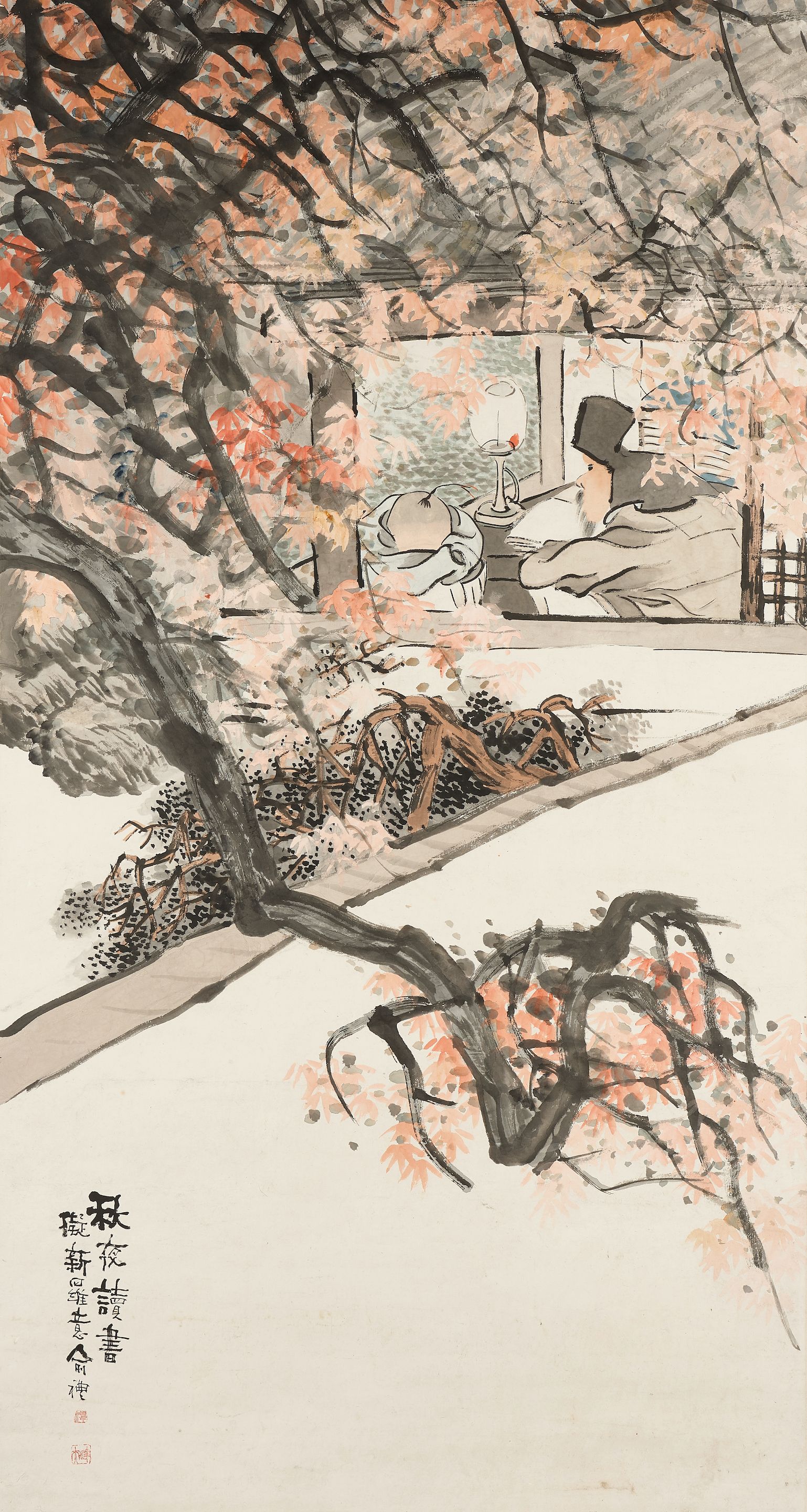 Bonhams : Yu Li (1862-1922) Studying on an Autumn Night