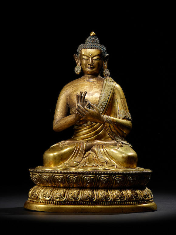 Bonhams A Gilt Copper Alloy RepoussÉ Figure Of Buddha Qing Dynasty