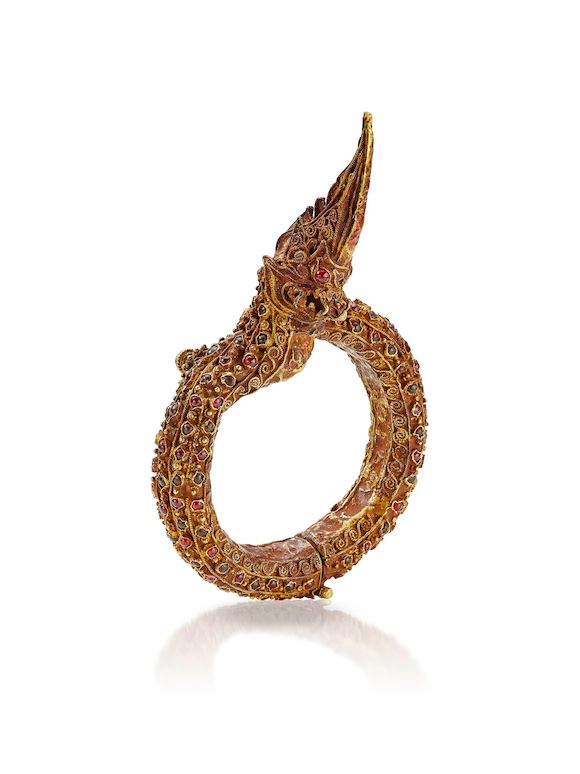 Bonhams : A GEM-SET GOLD NAGA BRACELET THAILAND