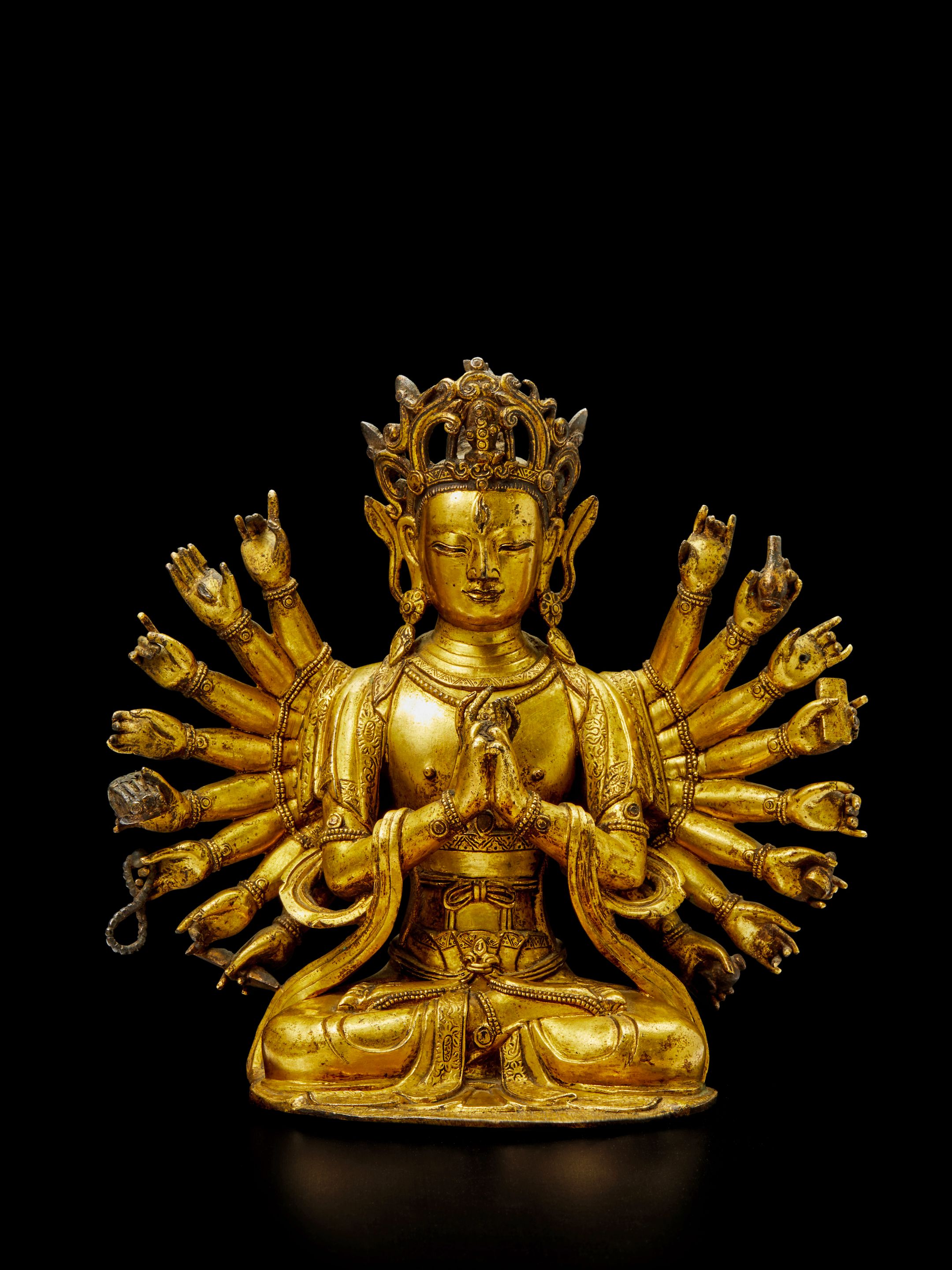 Bonhams : A GILT COPPER ALLOY FIGURE OF CUNDI (ZHUNTI GUANYIN) LATE ...