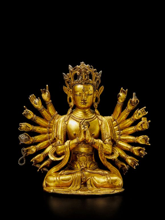 Bonhams : A GILT COPPER ALLOY FIGURE OF CUNDI (ZHUNTI GUANYIN) LATE ...